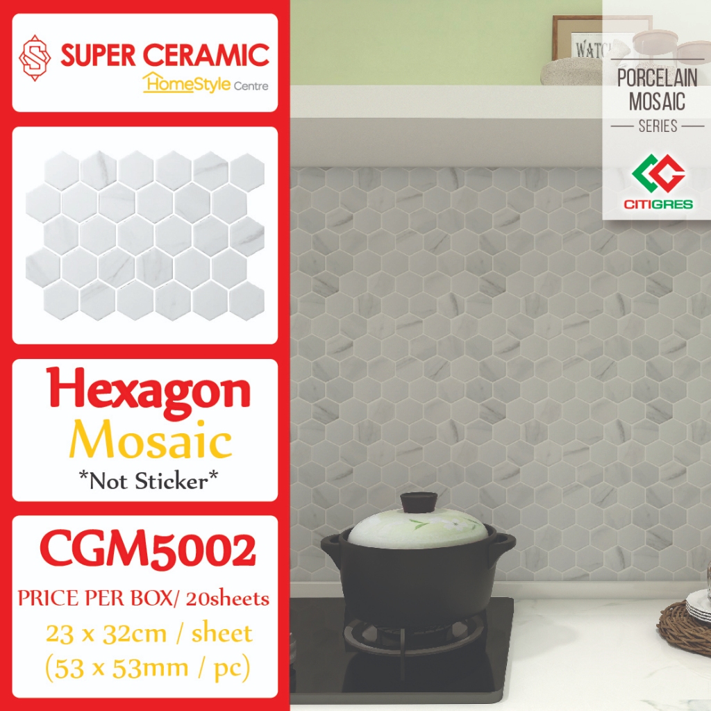 CITIGRES CGM5002 HEXAGON MARBLEGREY PORCELAIN MOSAIC 30x30cm/MOZEK ...