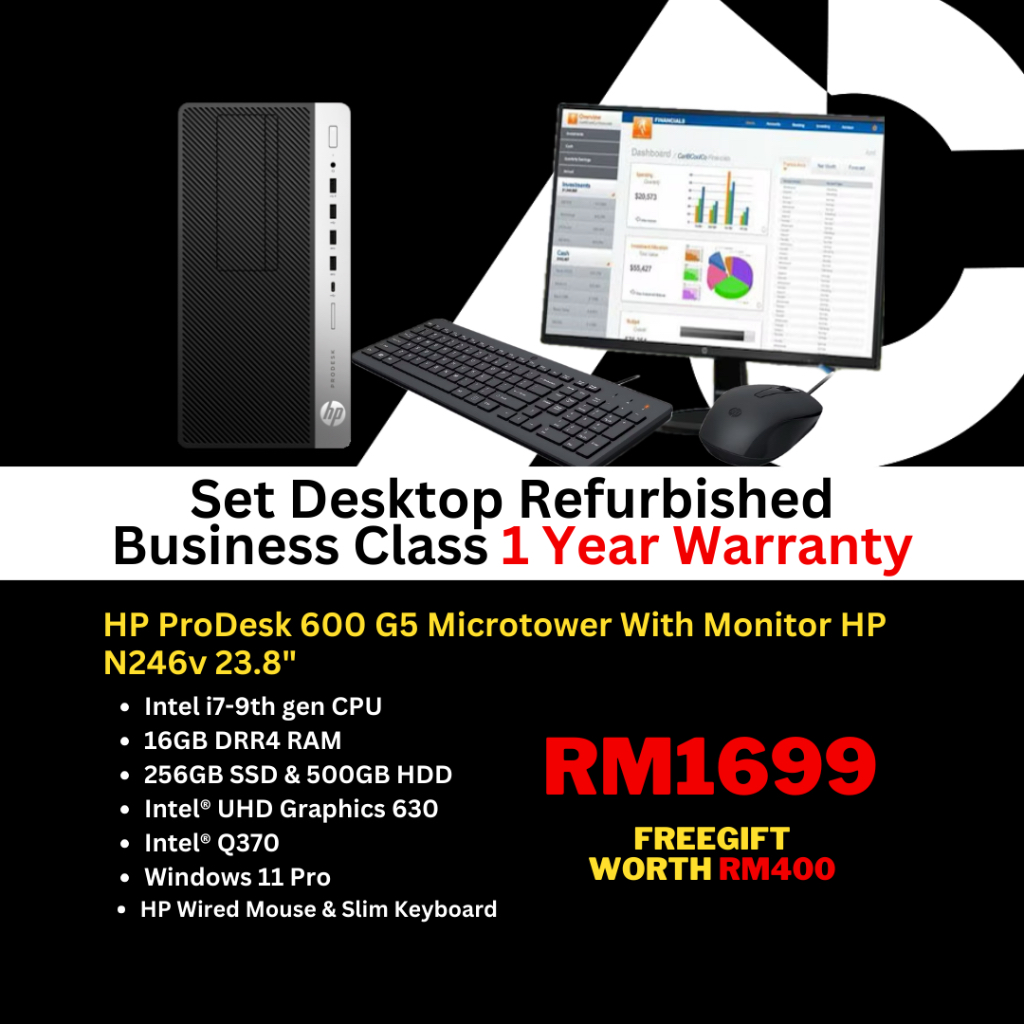 Desktop HP Prodesk 600 G5 Microtower With Monitor HP N246v 23.8 ...