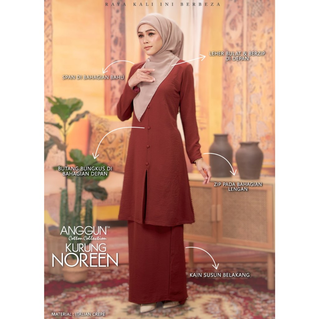 KURUNG NOREEN PLAIN DESIGN KEBAYA SIMPLE MATERIAL IRONLESS BY ANGGUN ...