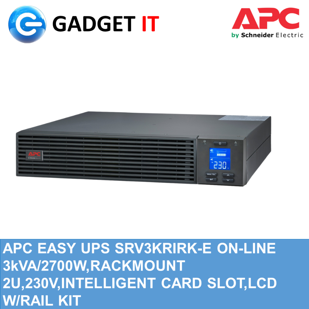 APC EASY UPS ON-LINE SRV3KRIRK-E 3KVa/2700W,RACKMOUNT 2U,230V,6x IEC C13 + 1x IEC C19 OUTLETS ...