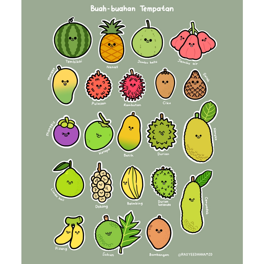 Sticker Pack - Cute Fruit | Buah -buahan Tempatan Malaysia | Malaysia ...