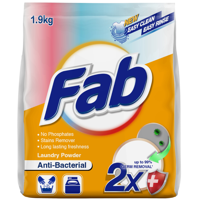 Fab Powder Detergent Anti-Bacterial, Stain Remover, Laundry Powder 1.9Kg | Shopee Malaysia