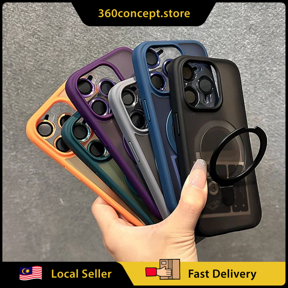 Luxury Magnetic Matte Bracket Stand Acrylic Hard Case with Lens Ring ...