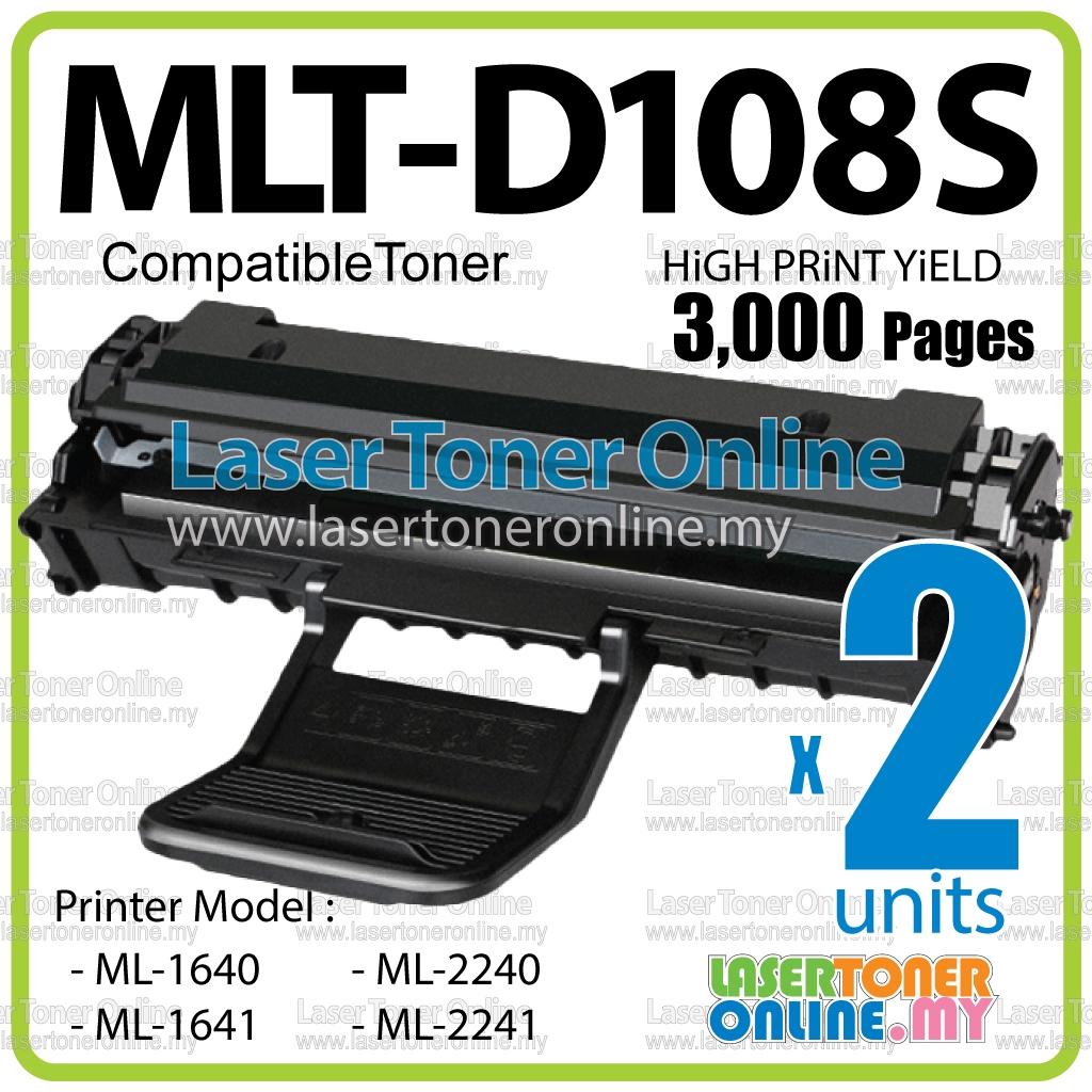 2x Compatible to Samsung MLTD108S MLT-D108S MLT D108s 108S ML1640 ML ...