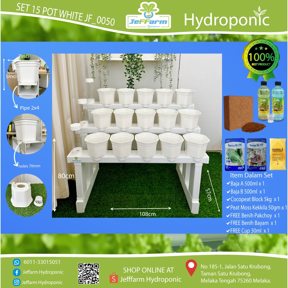 SET HYDROPONIC 15 POT / 15 NETPOT WITH STAND + COCOPEAT + PATI BAJA AB JF_0050 | JEFFARM ...