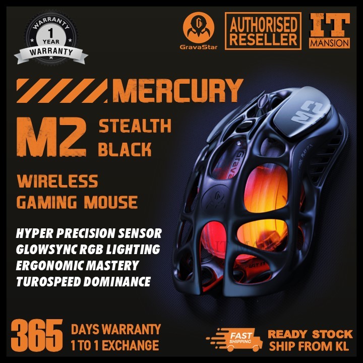 GravaStar Mercury M2 Stealth Black RGB Wireless Gaming Mouse MICE LED 5 ...