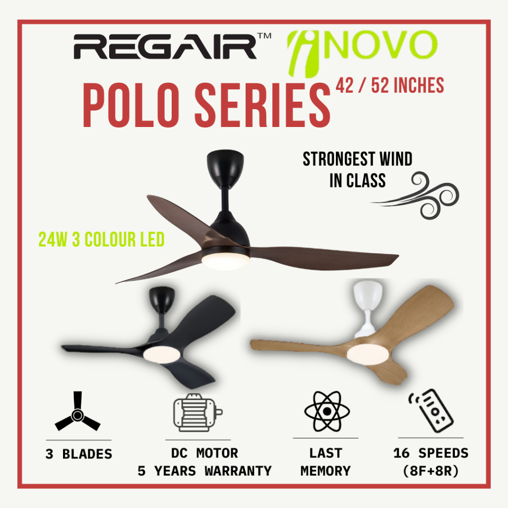 Regair Inovo Polo 42"/56" Led Ceiling Fan 3 Blades With Remote Control ...