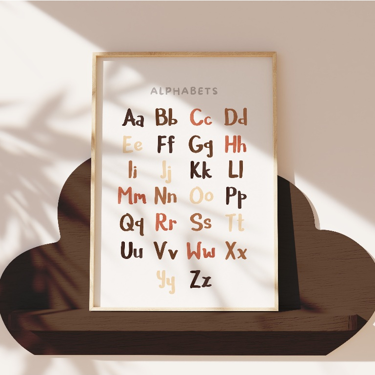 Learning Big & Small Alphabet ABC Poster with frame in Brown theme ...