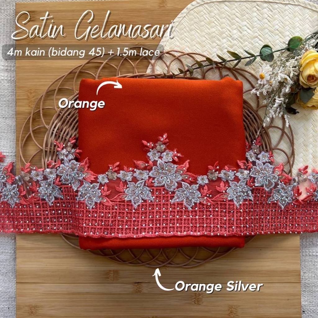 COMBO KAIN SATIN WARNA OREN DENGAN LACE - ORANGE SET SEKALI LACE ...