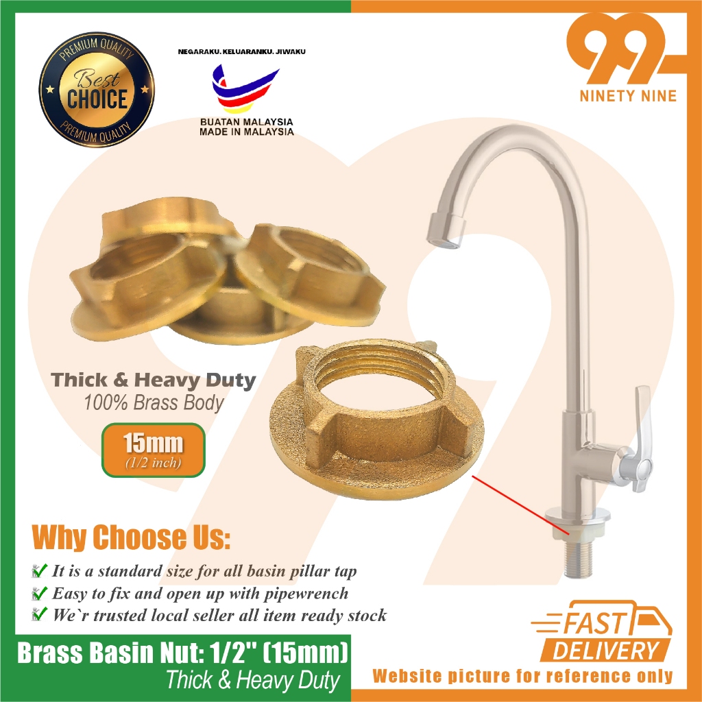 1/2'' 15mm HEAVY DUTY Brass Basin Nut / Lock Nut for Basin Pillar Tap ...