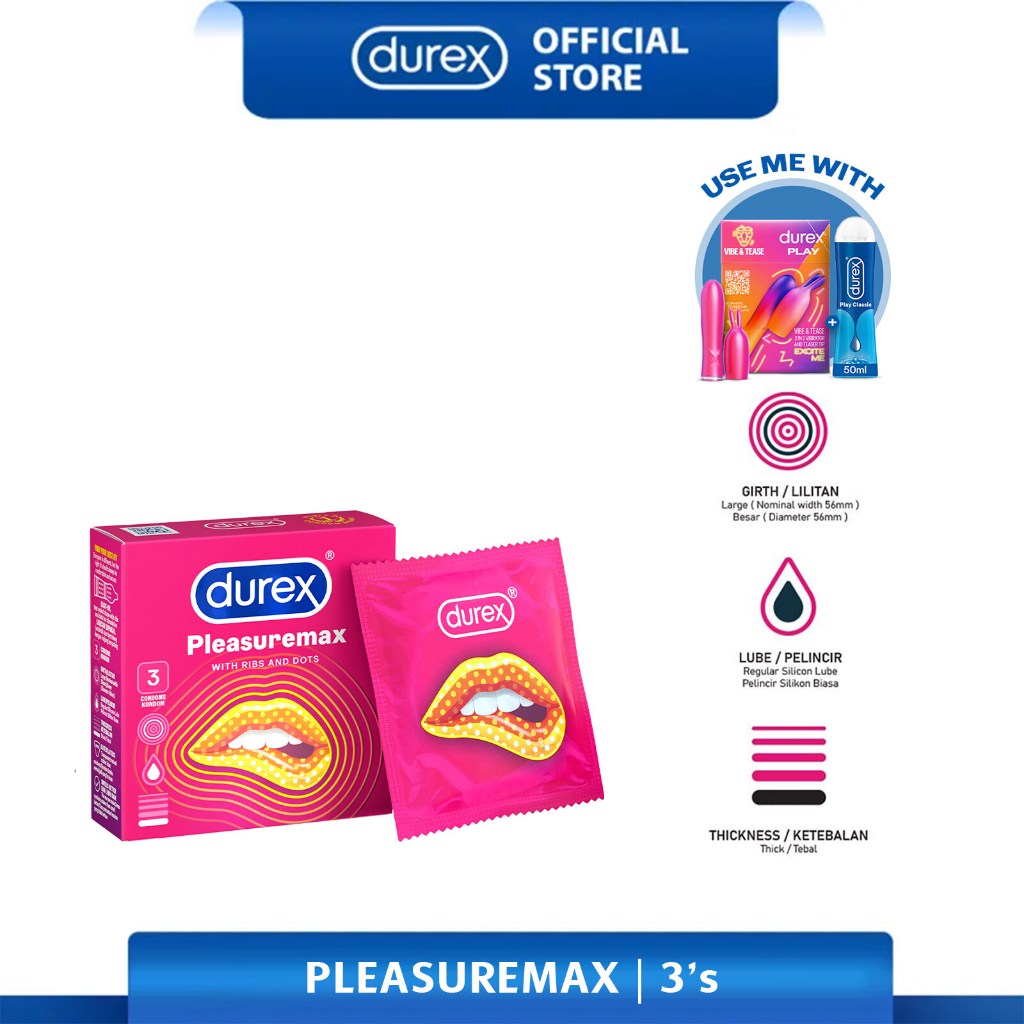 Durex Pleasuremax Condoms 3's [For man] Dotted, Large size 56mm (Safety ...