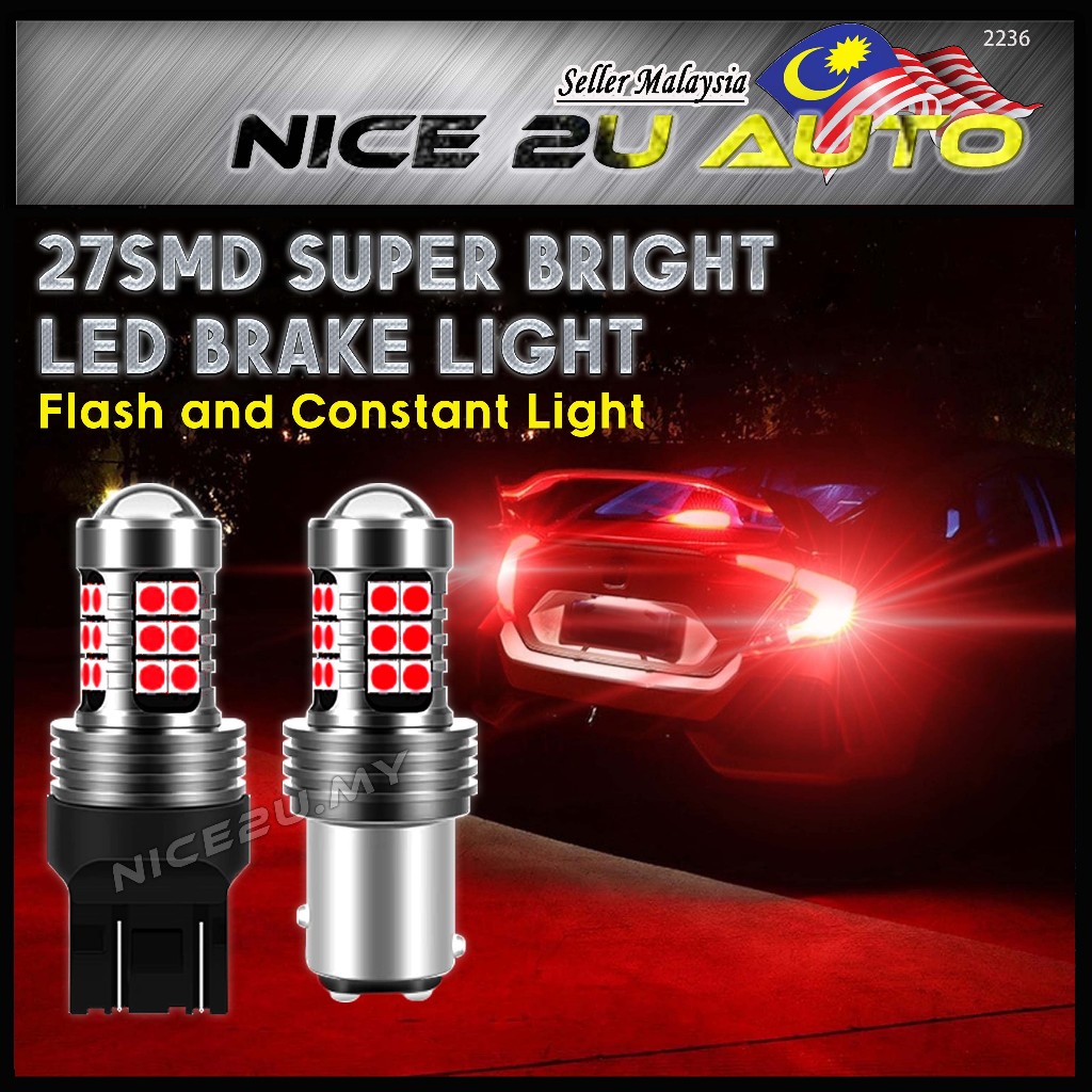Car LED Brake Light Bulb 12V 27LED 27SMD Kelip Strobe Flash T20 1157 ...
