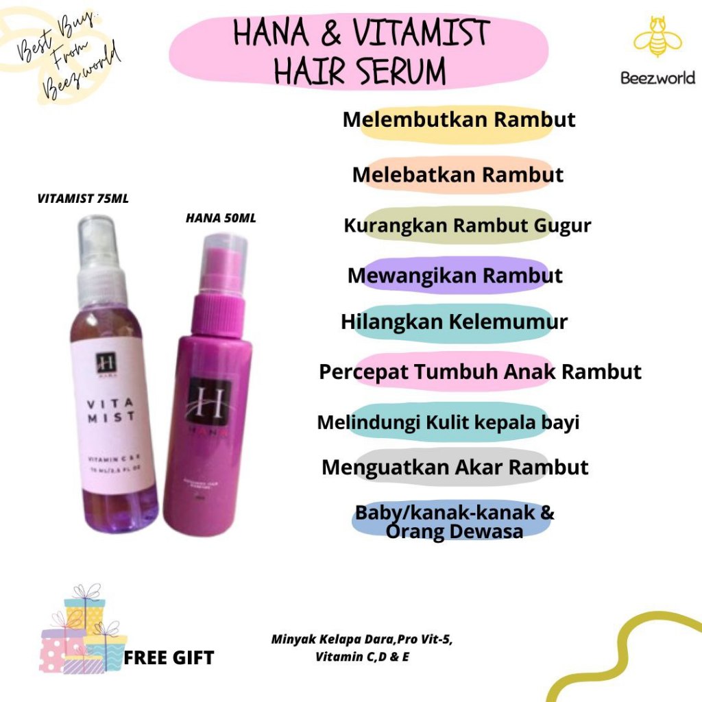 SET HANA Serum Essence & Vitamist Hair Spray Pewangi Lembut Lebatkan ...