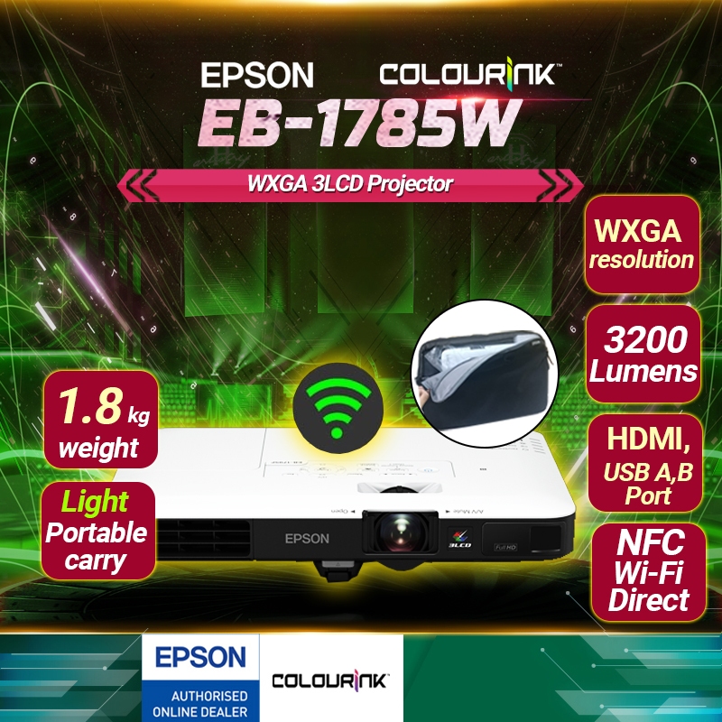 Epson EB-1785W WXGA 3200 Lumens Slim Portable Wifi NFC 3LCD Projector ...