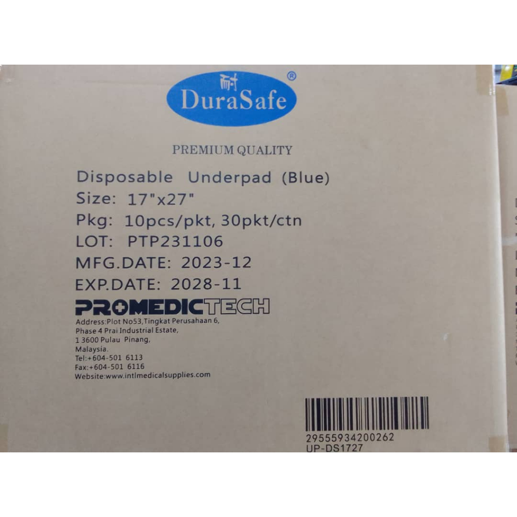 Durasafe Blue Underpad [ Size:42.5cmx67.5cm](10s/pkt) [Incopad ...
