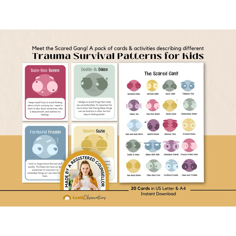 Trauma Reaction Cards for Kids, Identifying Trauma Survival Patterns ...