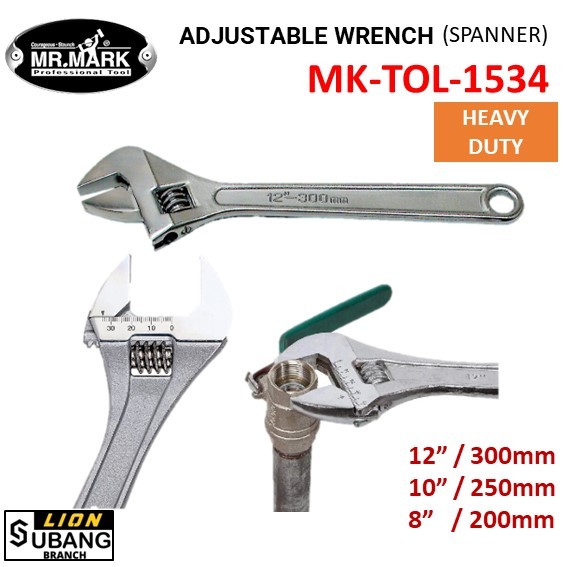 Mr. Mark MK-TOL-1534 Heavy Duty Adjustable Wrench / 8" 200mm / 10 ...