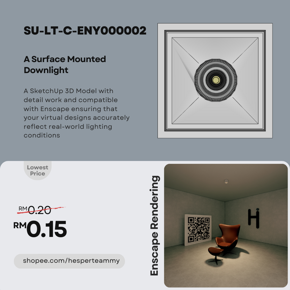 (Enscape Ready) SketchUp 3D Model - Surface Mounted Downlight 60° (SU ...