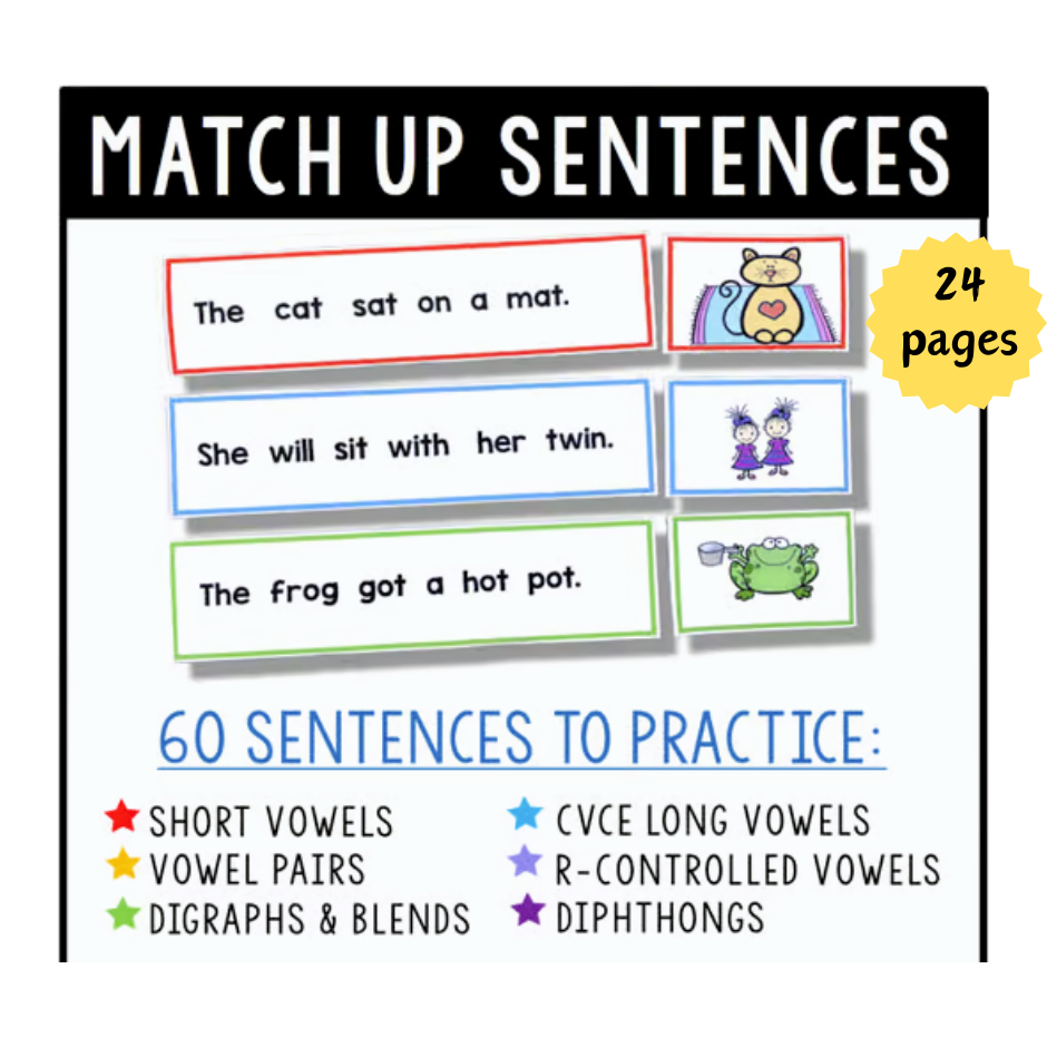 A565 – [PDF] Phonics Sentence Picture Match Up Cards 24 pages ...
