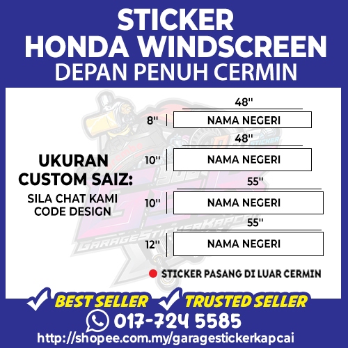 CUSTOM SAIZ HONDA WINDSCREEN PENUH CERMIN STICKER CERMIN KERETA | Shopee Malaysia