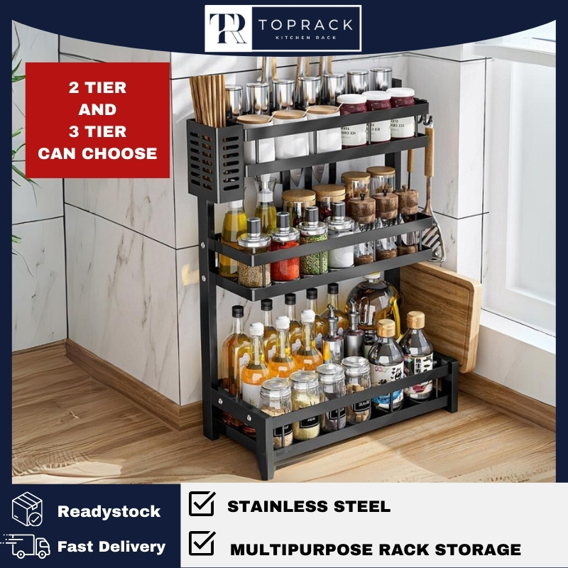 Rak Dapur Spice Rack Rak Rempah Stainless Steel Kitchen Condiment Rack ...