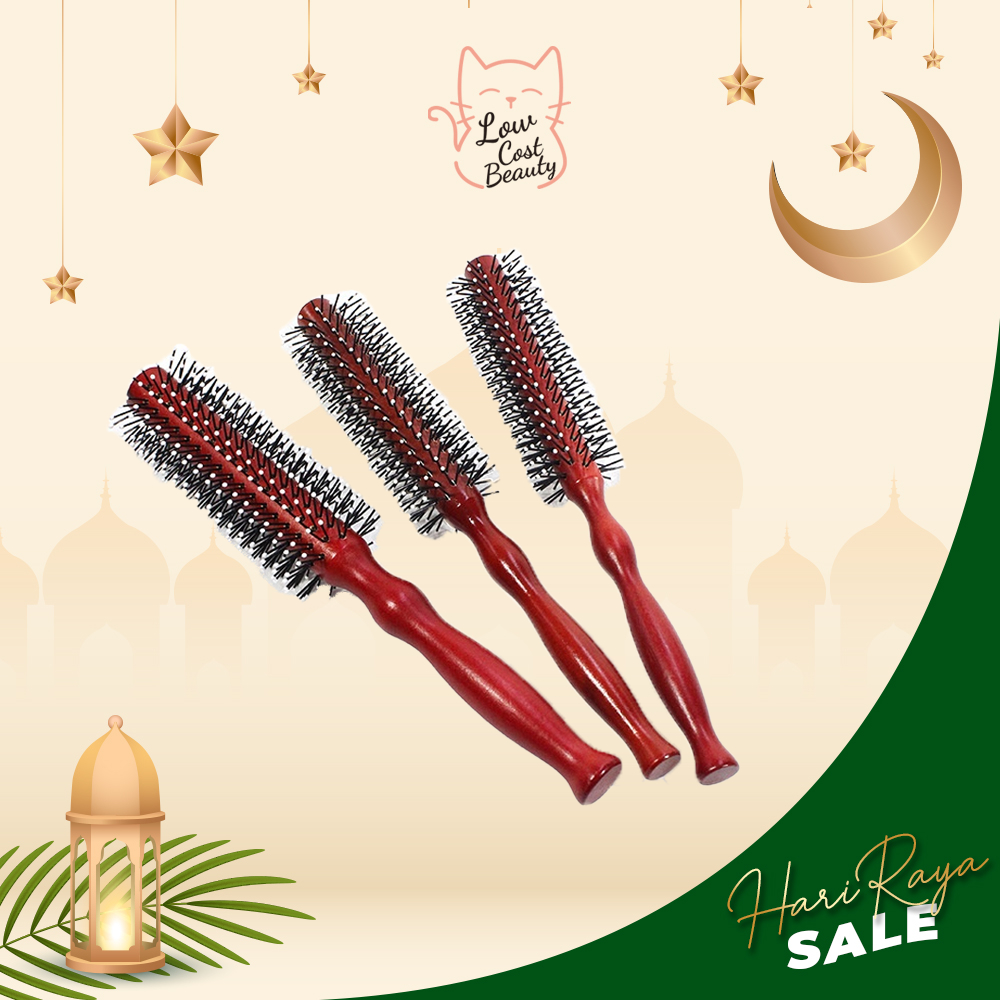 Wooden Hair Rolling Brush Round Comb Brush Anti-Static Ribs Hairbrush ...