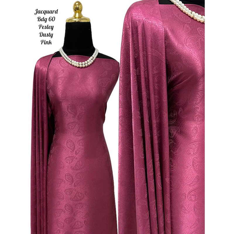 KAIN PASANG JACQUARD PREMIUM PAISLEY PLAIN KAIN ELA SATIN SILK EMBOSS ...