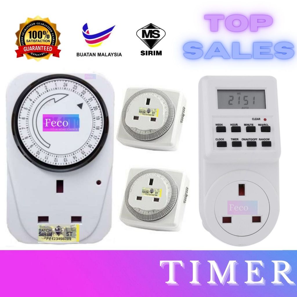 Multi Programmer Timer 13A SOCKET Digital Timer 24hour 0024 SUM SIRIM ...