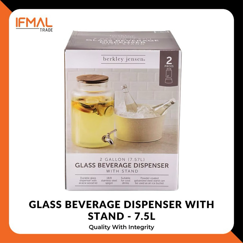 Glass Beverage Dispenser with Stand - 7.5L Glass Water Dispenser Bekas ...