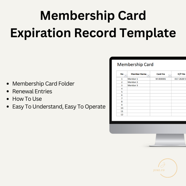 Membership Card Expiration Record Template Templat Rekod Tamat Kad ...