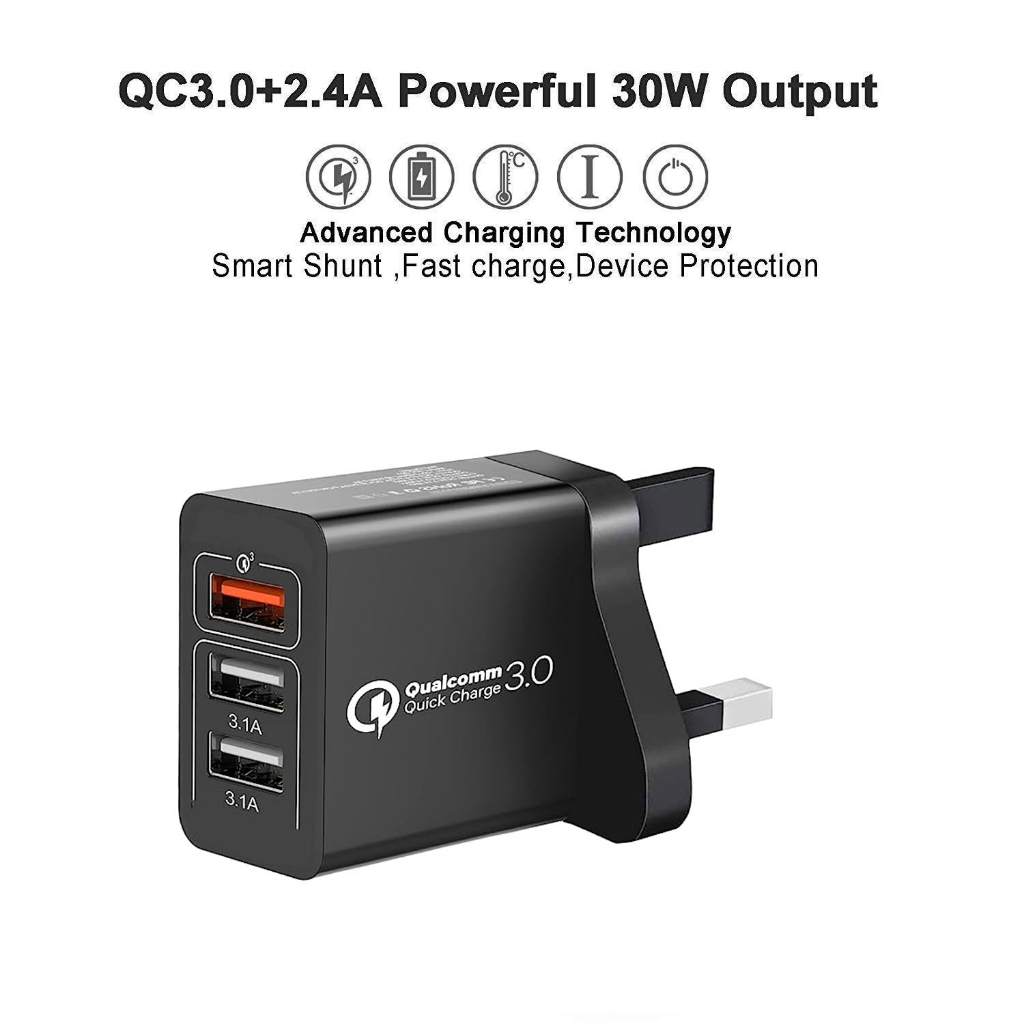 Palam USB UK 3 Pin pengecas utama 2 pek, rekavin Multi USB Charger Plug ...