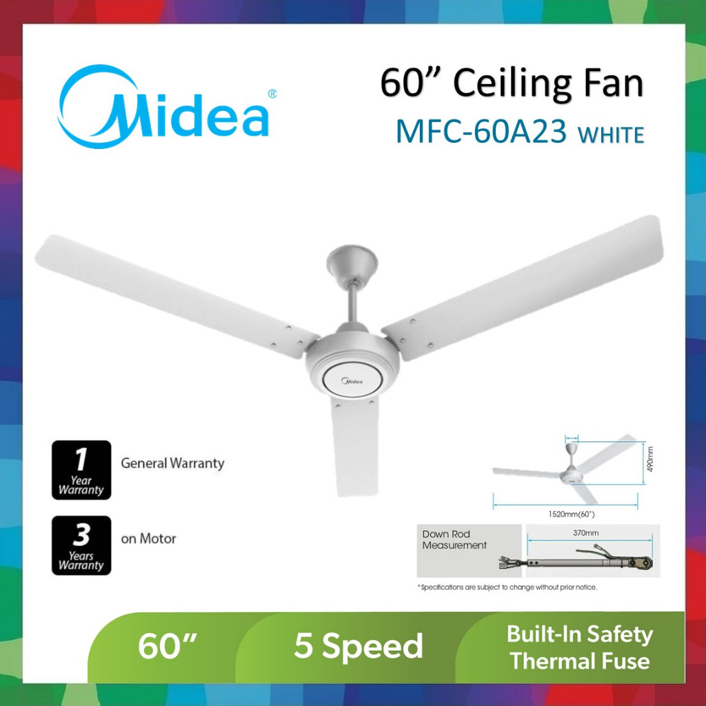 Midea Ceiling Fan MFC-60A23 White / KHIND CF618 Ceiling Fan 3 Blade ...