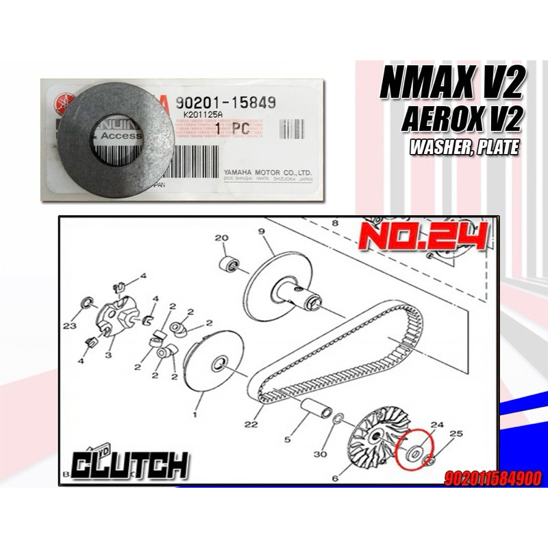 NVX 155 V2 / NMAX V2 CLUTCH NUT / BUSH / CIRCLIP / BEARING / WASHER ...