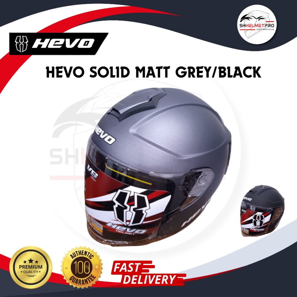 Helmet Hevo Solid Matt Gray [ READY STOCK ] Helmet Open Face | Shopee ...