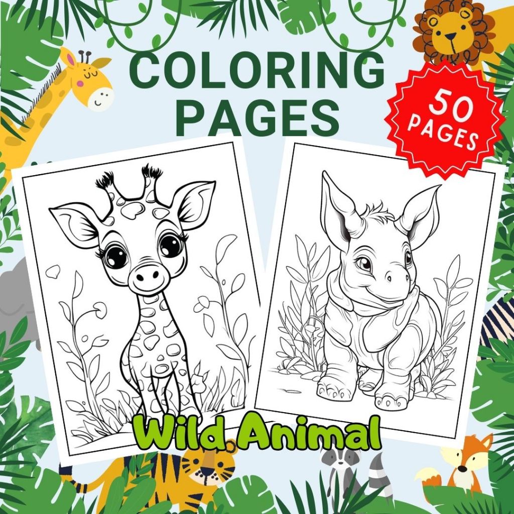 Kids Coloring Worksheet - 50 pages Wild Animal Coloring Pages for Kids ...