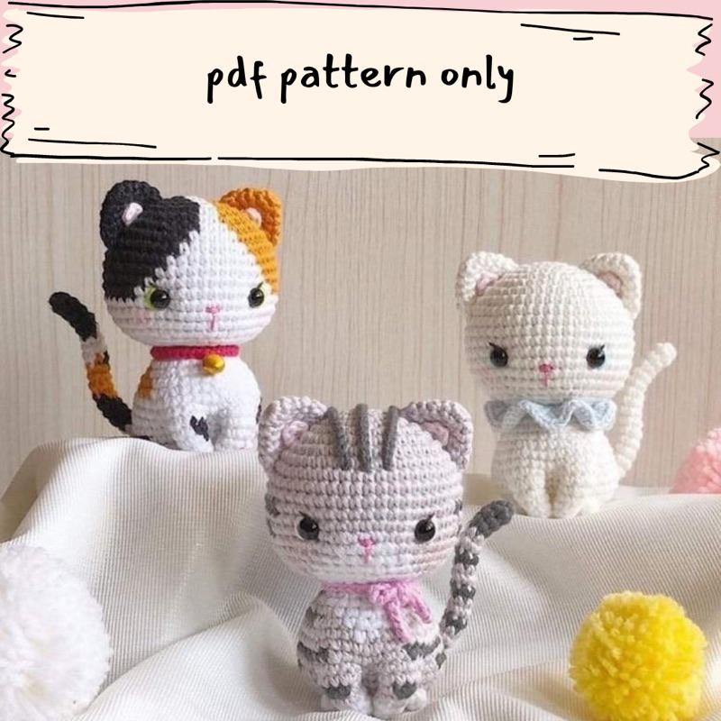 AMIGURUMI KITTEN CALICO / TABBY / WHITE RIBBON CROCHET PDF | Shopee ...