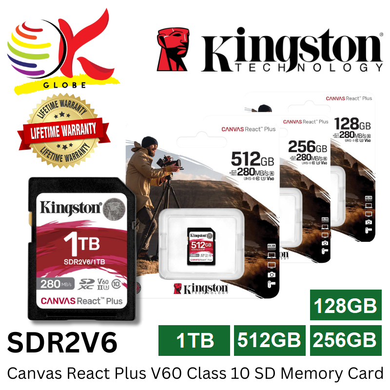 KINGSTON SDR2V6 CANVAS REACT PLUS CLASS 10, UHS-II, U3, V60 SD CARD MEMORY CARD - 1TB (SDR2V6 ...