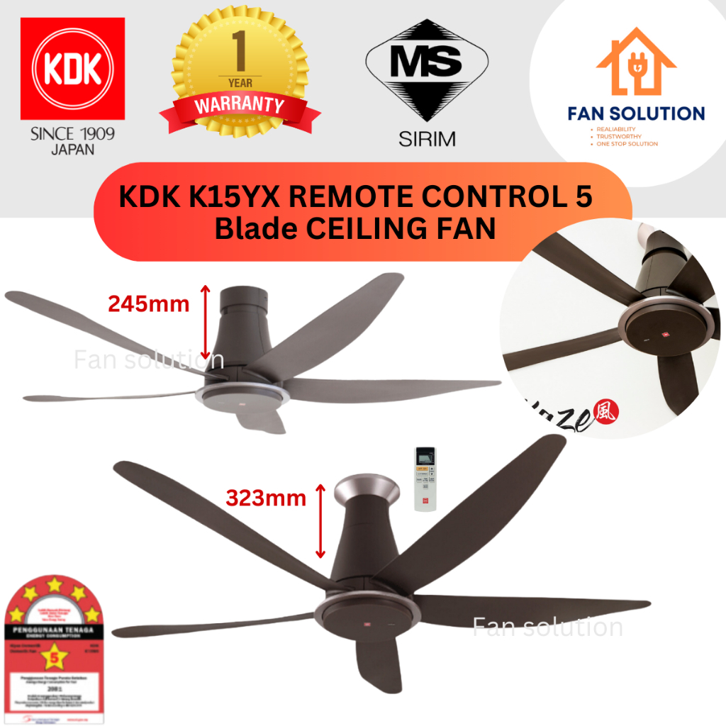 KDK K15YX-QBR /K15YX-RBR 5 BLADES REMOTE CONTROL 9 SPEED BROWN CEILING ...