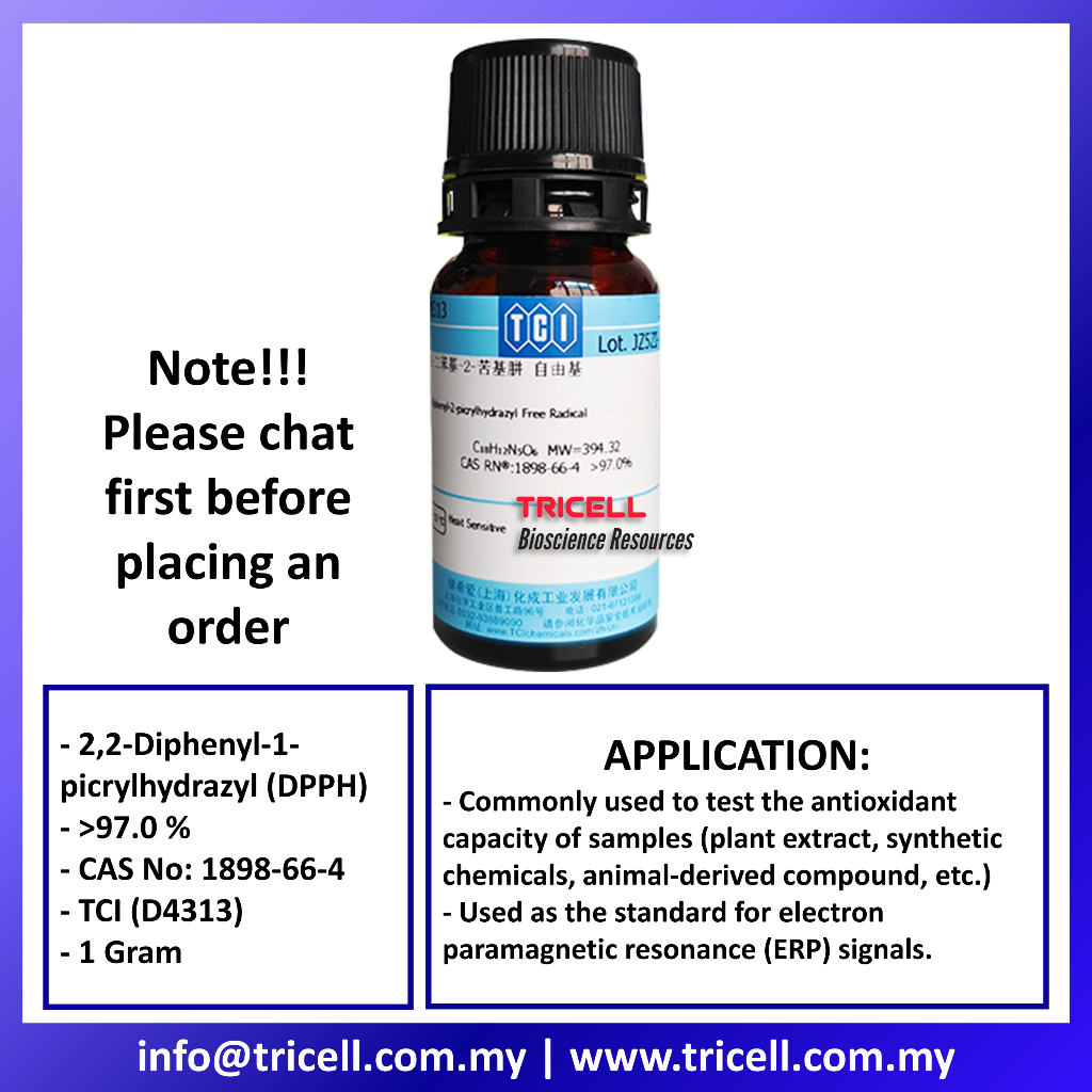 2,2-Diphenyl-1-picrylhydrazyl (DPPH), Antioxidant Testing, ≥ 97%, 1G ...