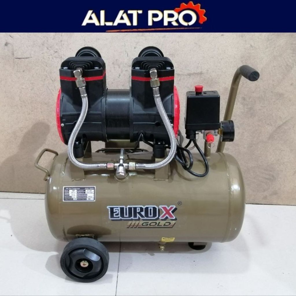 Eurox Gold EAZ-75030 2.0HP 30Litre Oil Free Silent Air Compressor - 8Bar & 120L/min Air Flow - 6 ...