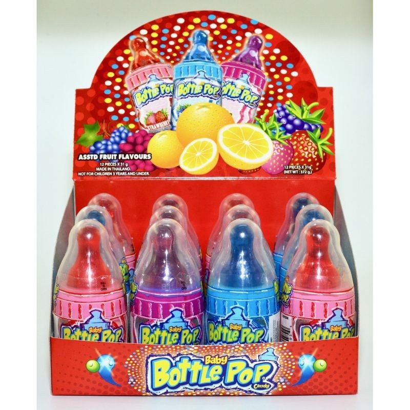 12 Pcs ORIGINAL Baby Bottle Pop. Bazooka Fruit Flavour Candy Strawberry Cola Grape (LOCAL READY ...