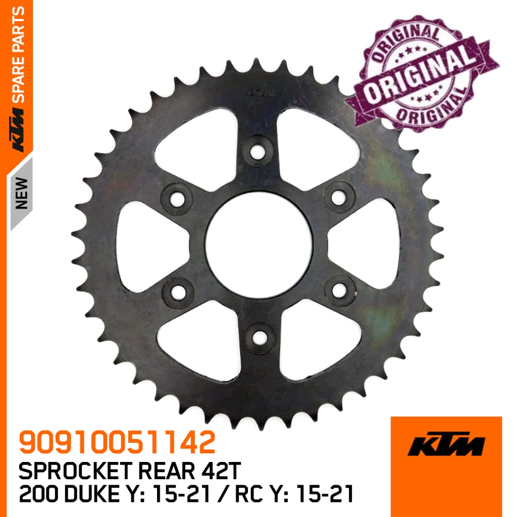 90910051142 KTM SPROCKET REAR 42T 200 Duke RC200 RC 200 2015 2016 2017 ...