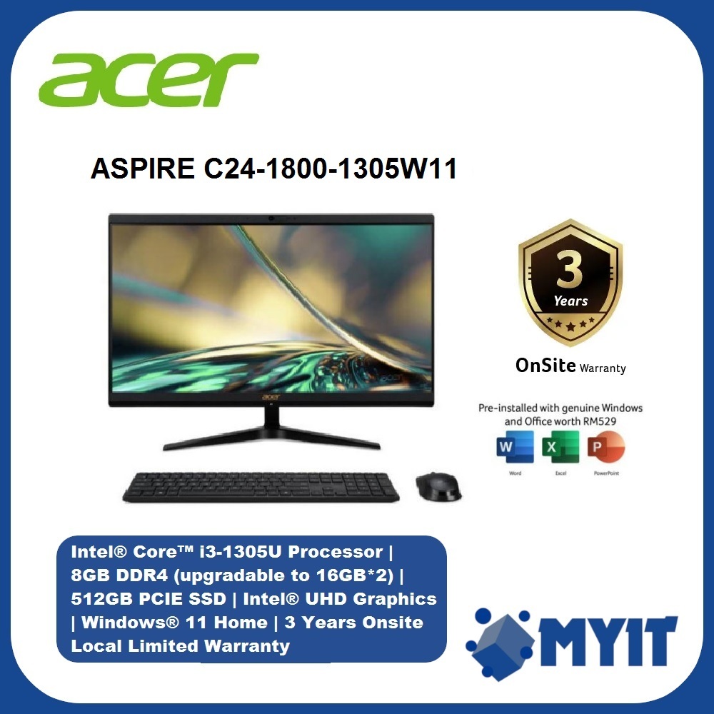 ACER ASPIRE C24-1800-1305W11 I3-1305U/8GB DDR4/512 GB/UHD/23.8 ...