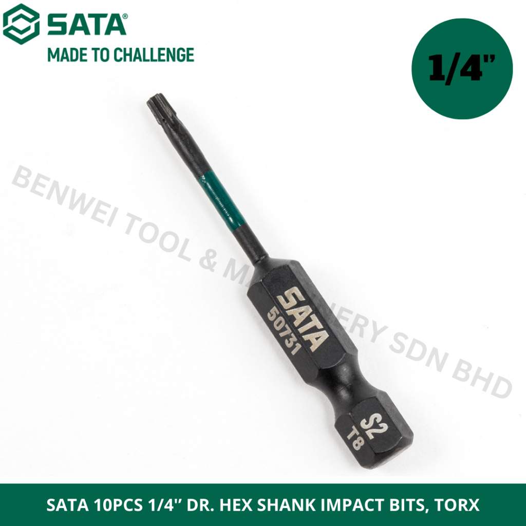 SATA 10PCS 1/4'’ DR. HEX SHANK IMPACT BITS, TORX / ALLEN KEY STAR / T8 ...