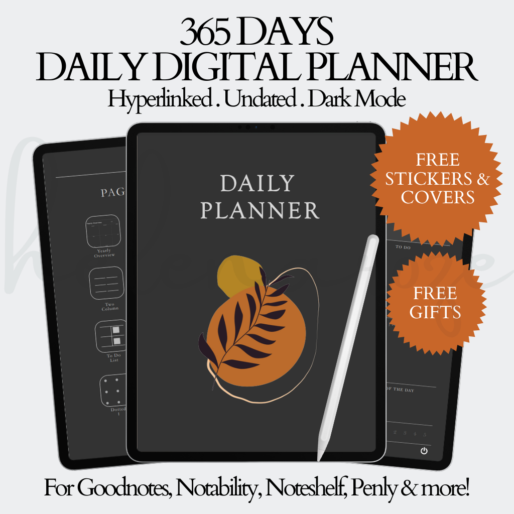 365 Days Daily Digital Planner Undated Hyperlinked Journal Book ...