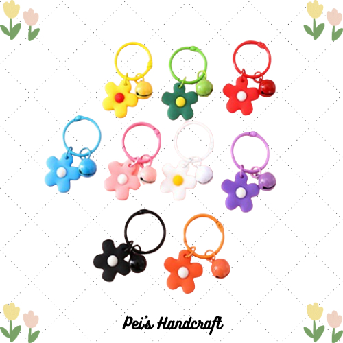 [READY STOCK] DIY Key Rings Keychain Colorful With Flower and Bell ...