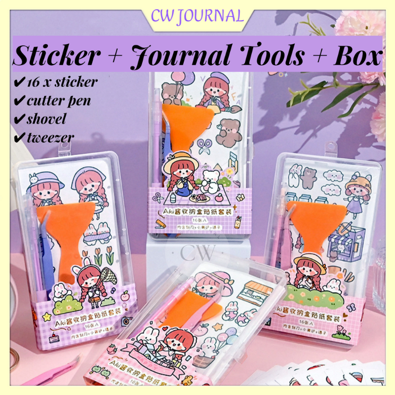 CW Journal Cute Sticker with Tools Box Cartoon Girl|Sticker+Tweezer ...