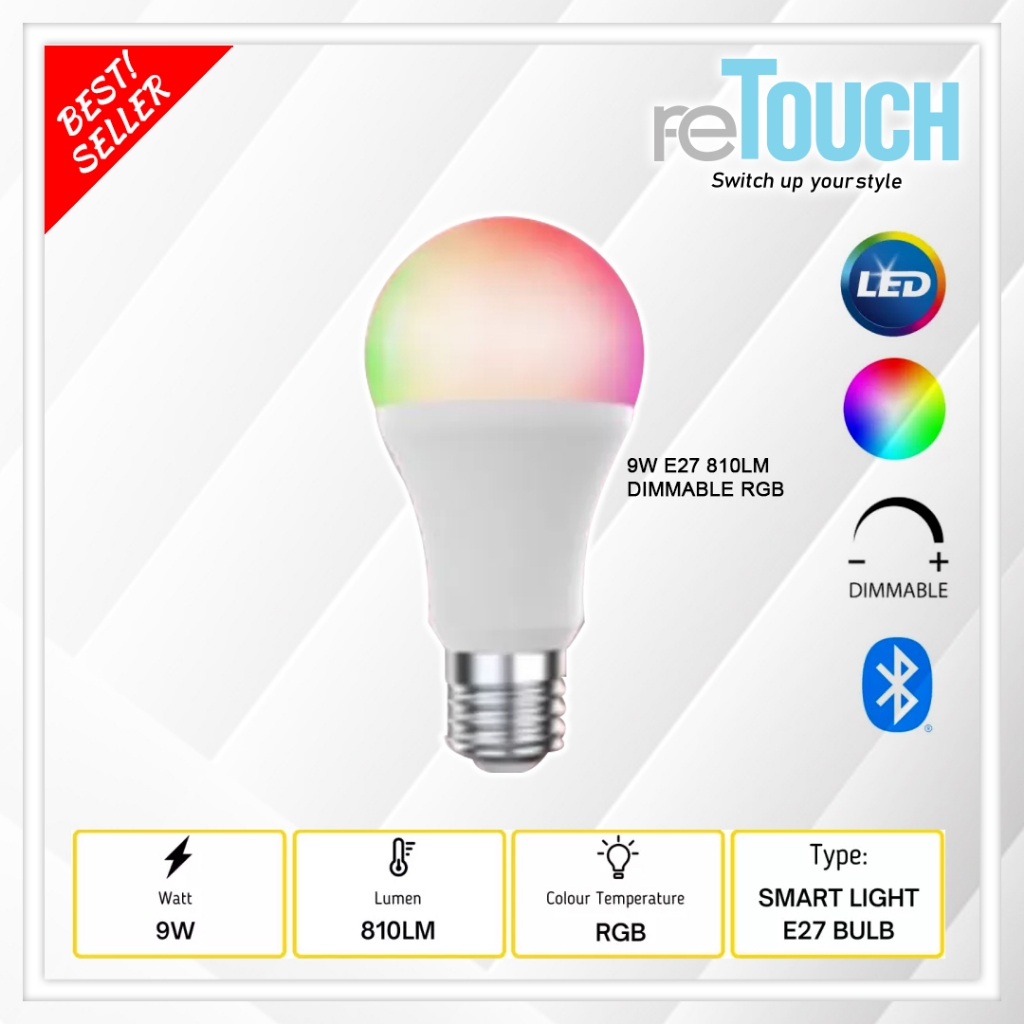 RETOUCH Smart LED Light E27 Bulb 9W ( RGB 16M, Warm White, Cool White ...