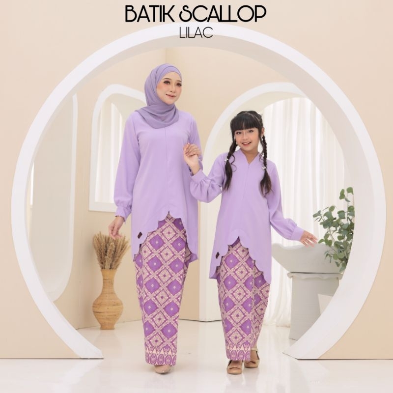 SET FAMILY KURUNG BATIK SCALLOP LILAC (RAYA 2024) | Shopee Malaysia