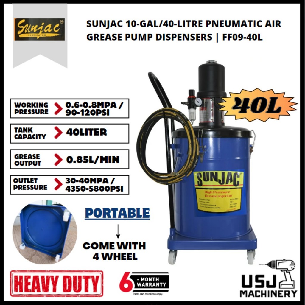 SUNJAC 10-Gal/40-Litre Pneumatic Air Grease Pump Dispensers FF09-40L ...